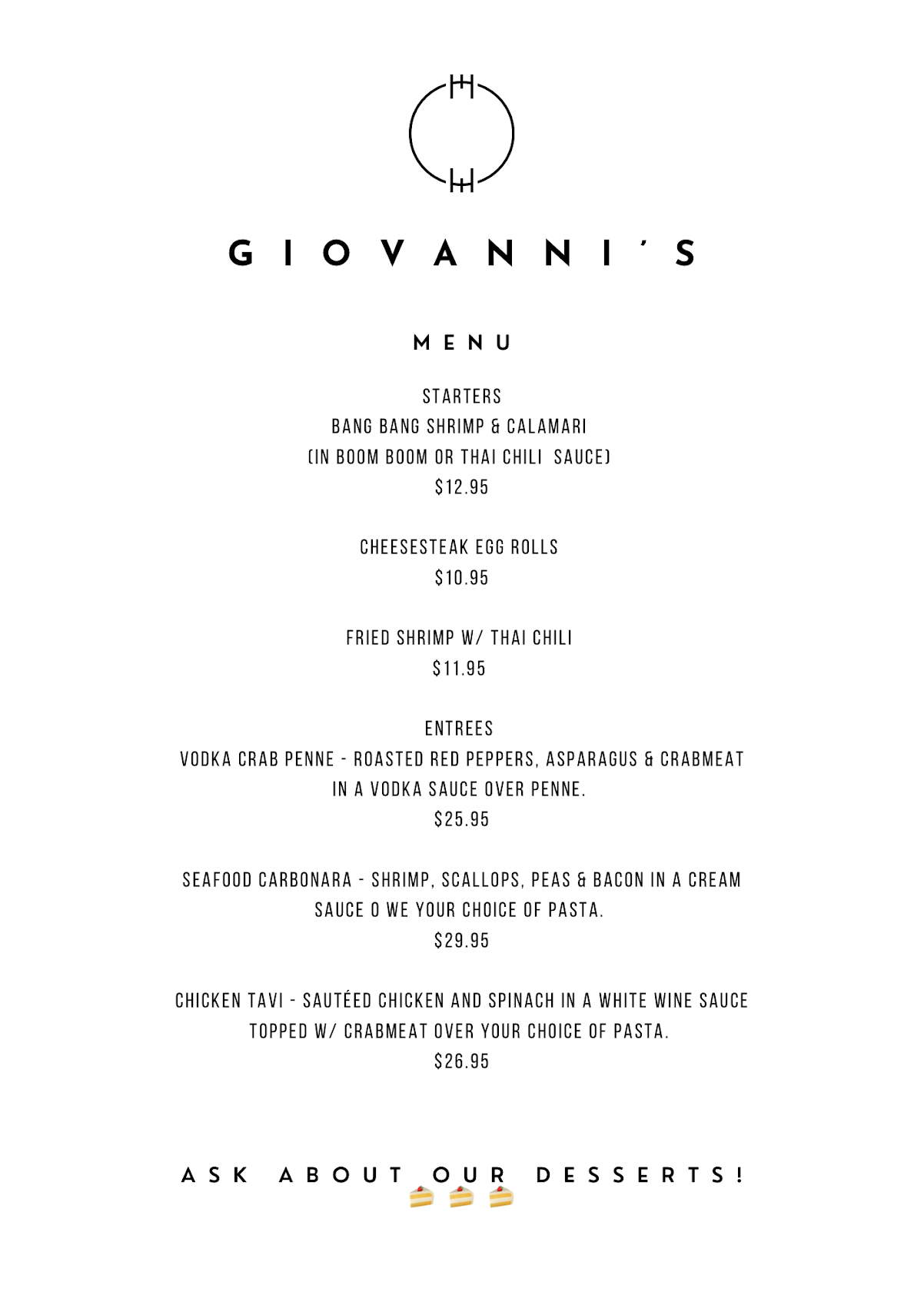 Blackboard Specials - Giovanni's Jamison