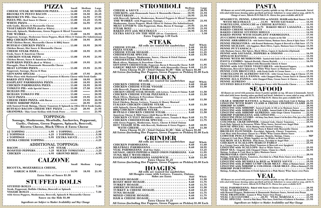 Menu – Giovanni's Jamison